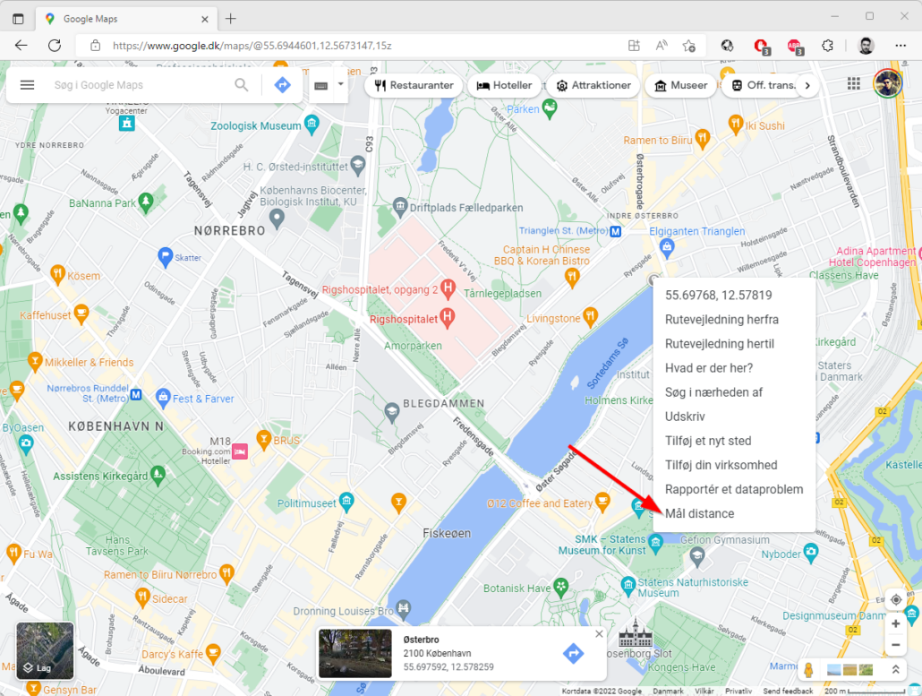 Opmål din rute i Google Maps » Se hvordan her